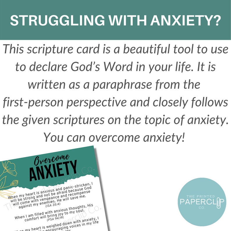 Double-sided Printable Overcome Anxiety Scripture Card, Scriptures for ...