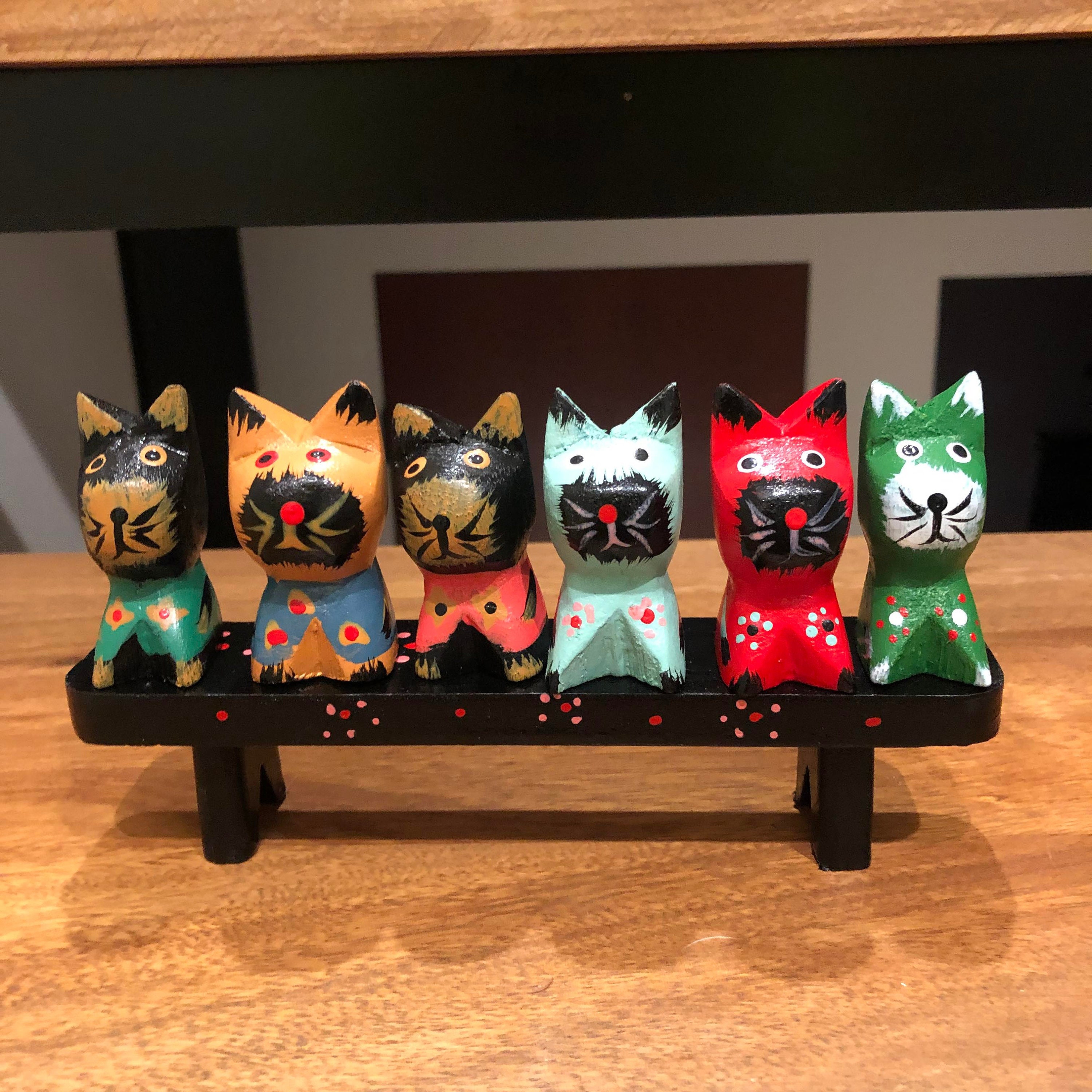 Super Cute Cat Figures Handmade Wood Cat Figurines 6 Cats 1 - Etsy