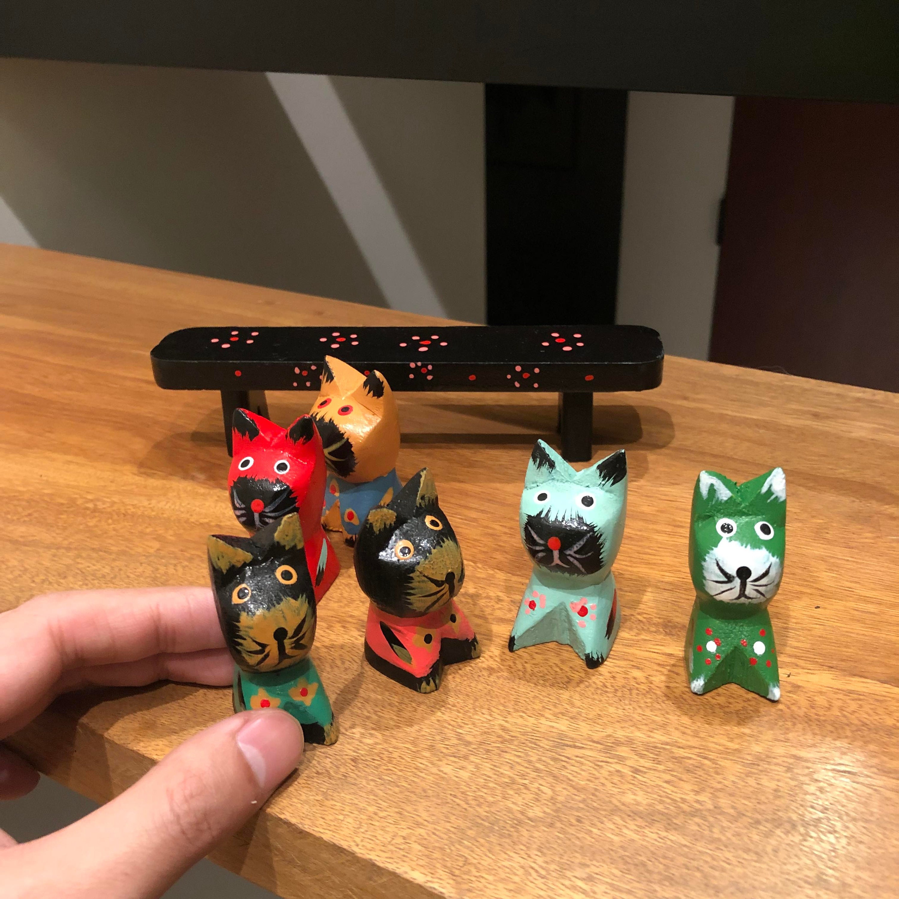 Super Cute Cat Figures Handmade Wood Cat Figurines 6 Cats 1 - Etsy