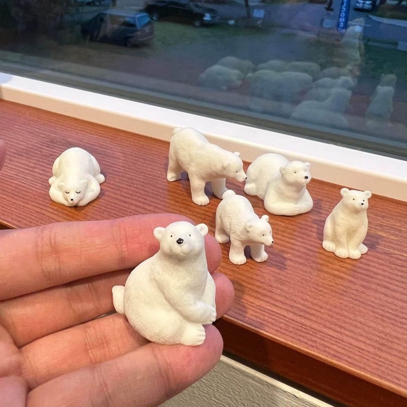 Cute Polar Bear Miniatures, Polar Bears Figurines, Set of 6, Home ...