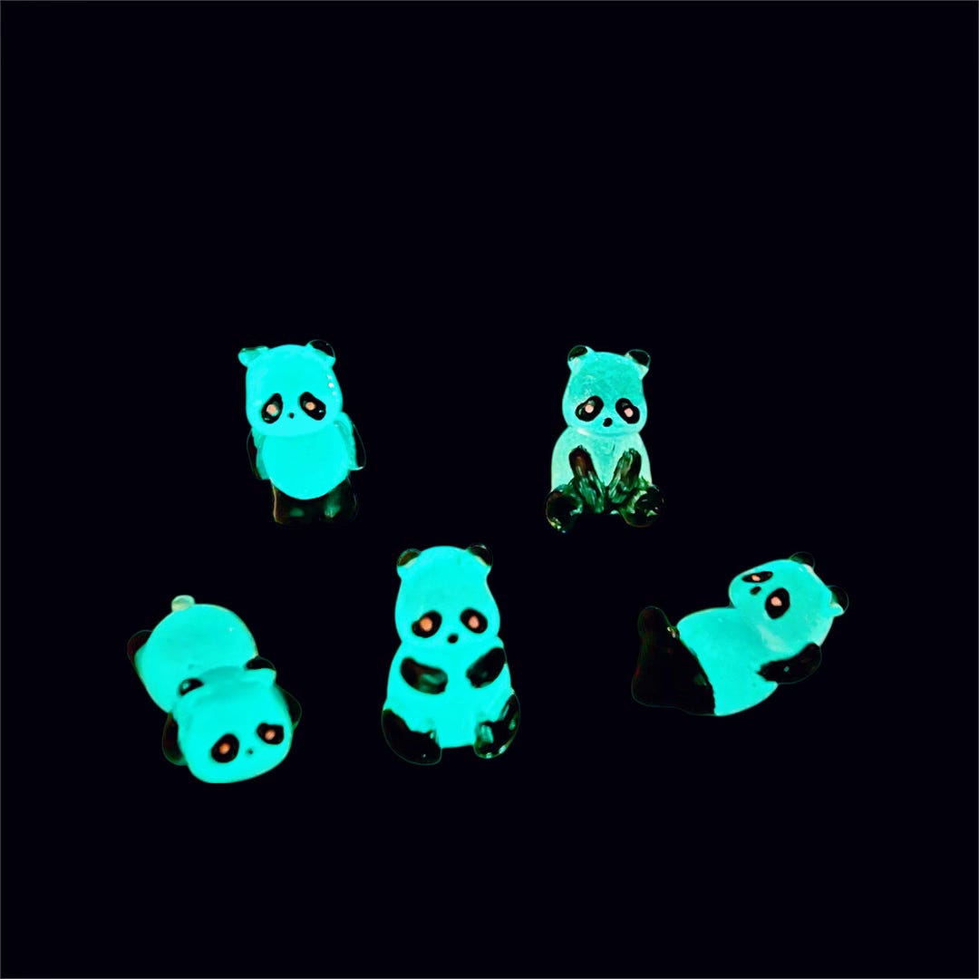 Set of 5 Little Glow-in-the-dark Panda Figurines; Luminous Panda ...