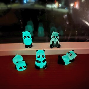 Set of 5 Little Glow-in-the-dark Panda Figurines; Luminous Panda ...