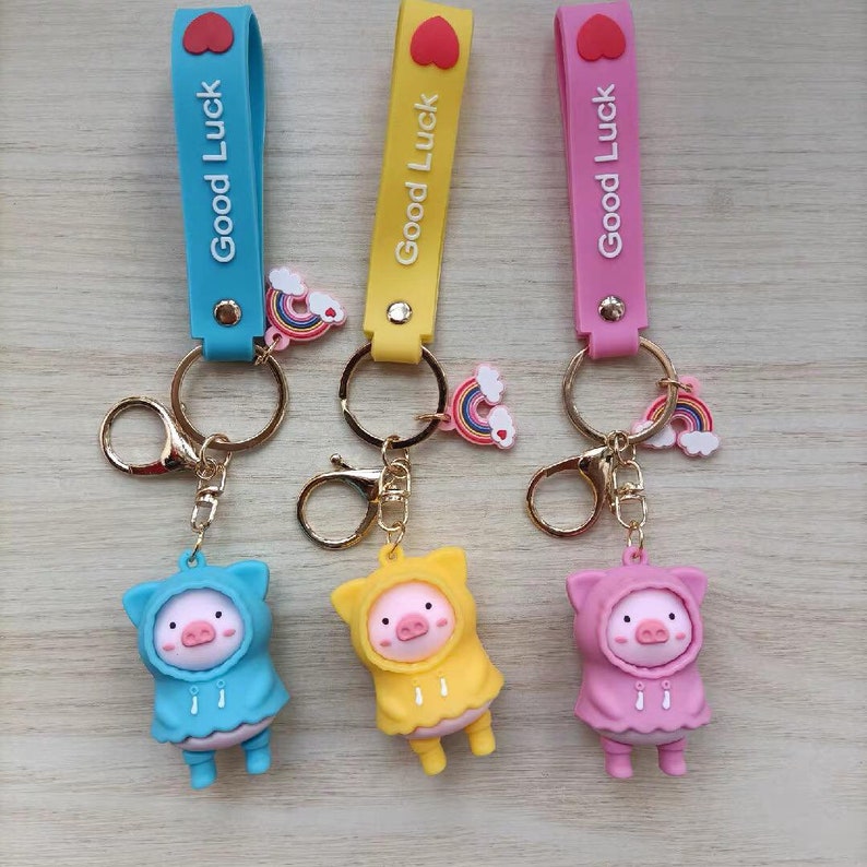 Super Cute Pigs in Raincoat Key Chains Pig Keychain - Etsy