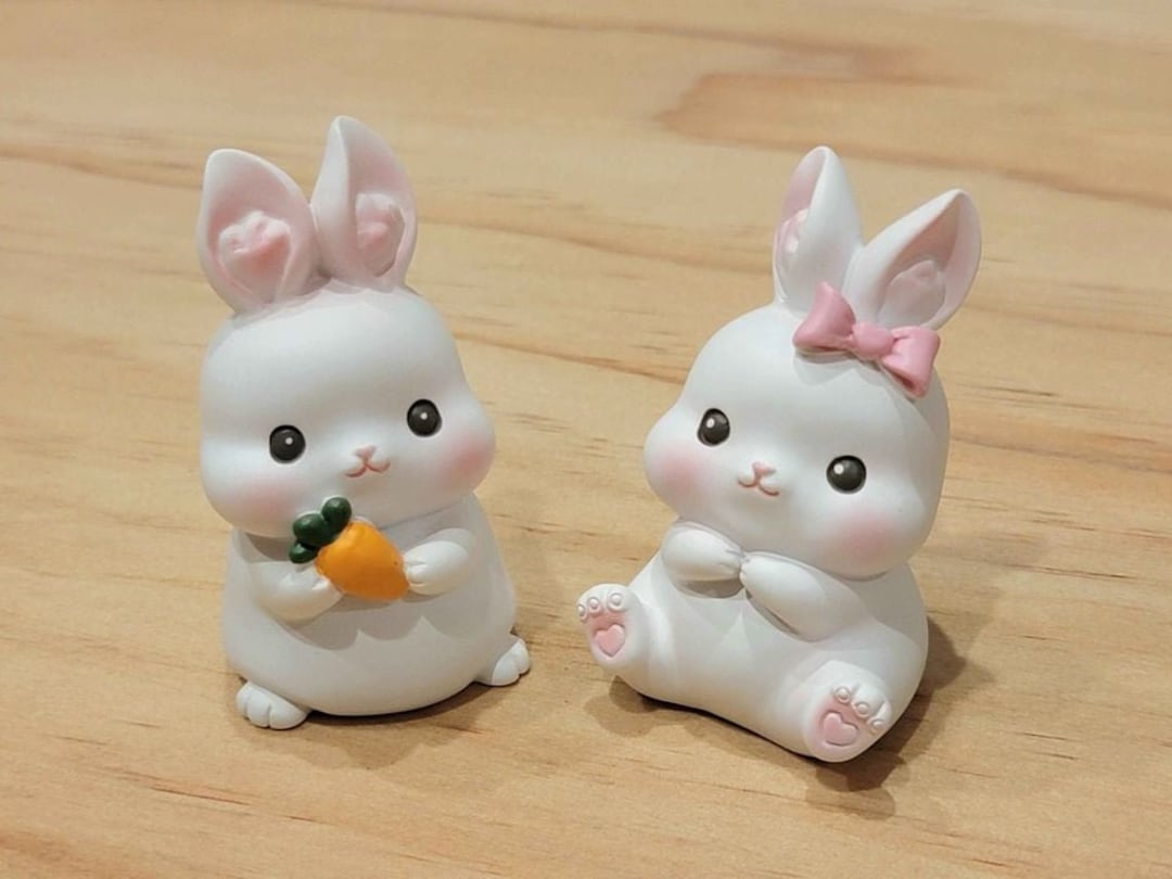 Super Cute Bunny Figurines, Rabbit Figures, Bunny Miniatures, Set of 2 ...