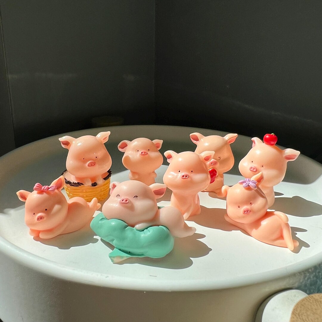 8 Cute Pig Miniatures, Desk Decorations, Plant Decorations, Cake Topper ...
