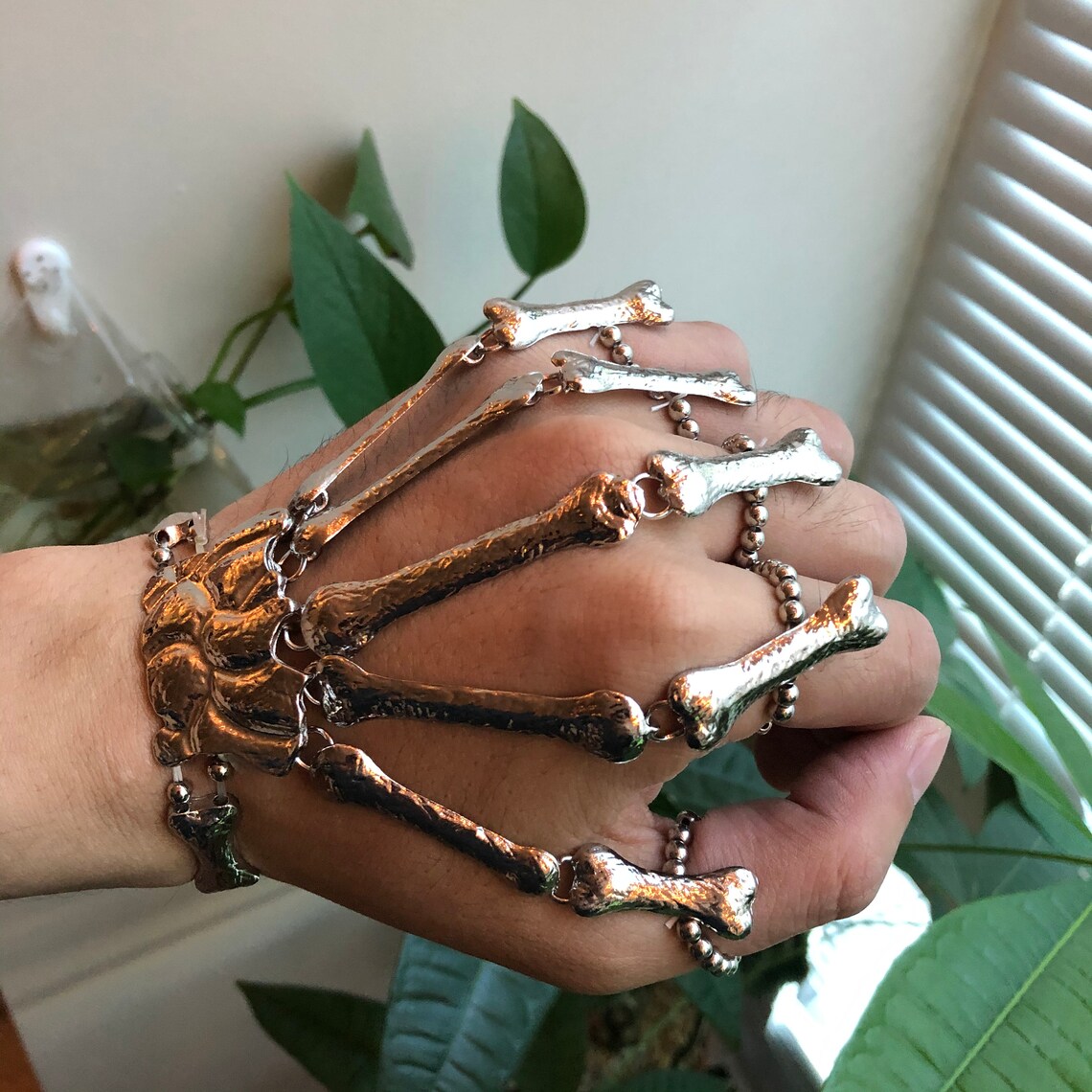 Skeleton Hand Bracelet, Gothic Bone Finger Bracelet, Halloween Jewelry ...
