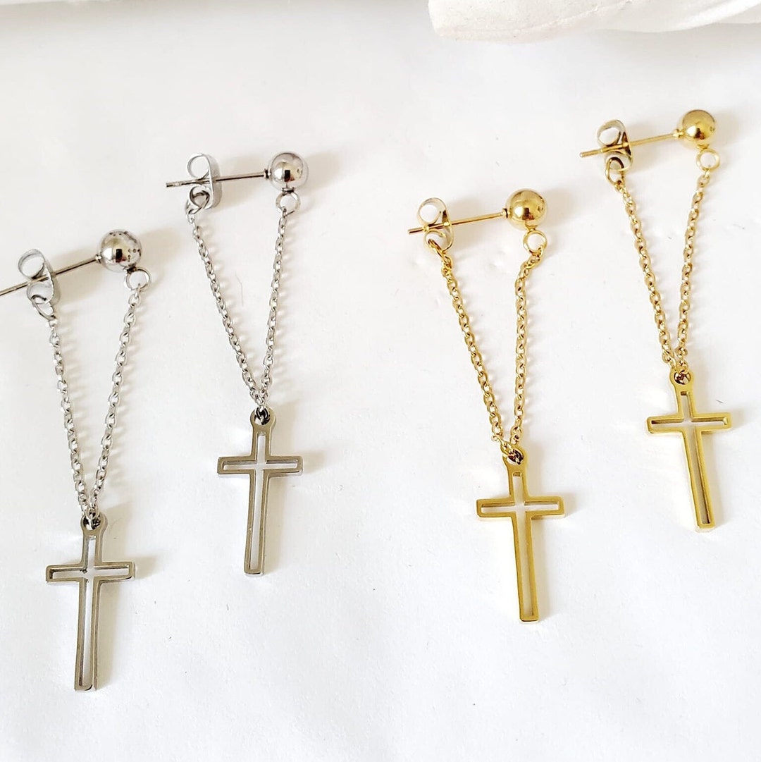 Women's Gold or Silver Stainless Steel Long Chain Cross - Etsy