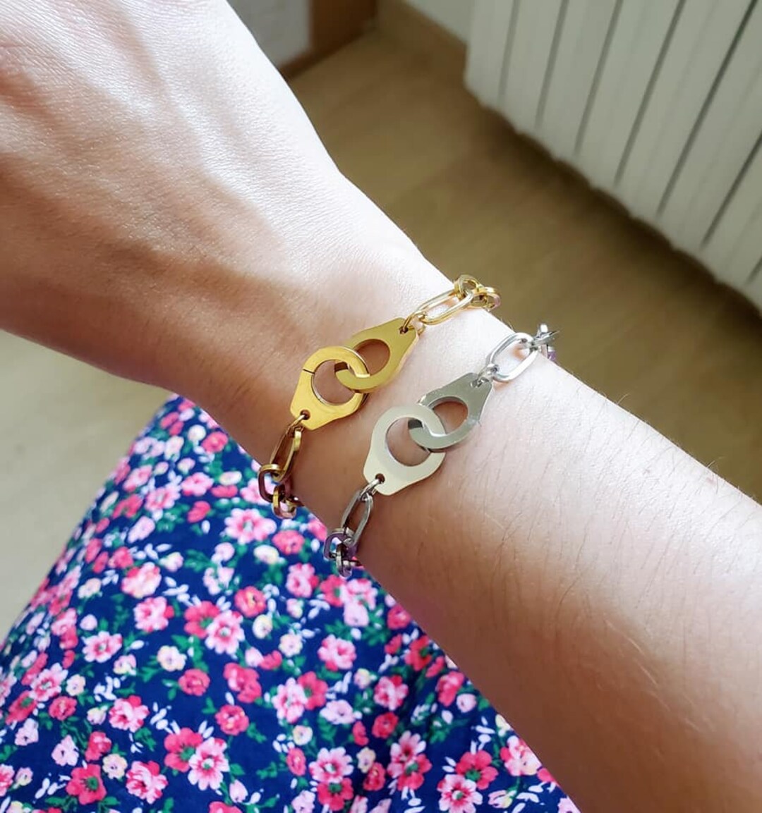 Bracelet Menottes Acier Inoxydable Plaqué or Ou Argent Chaine - Etsy