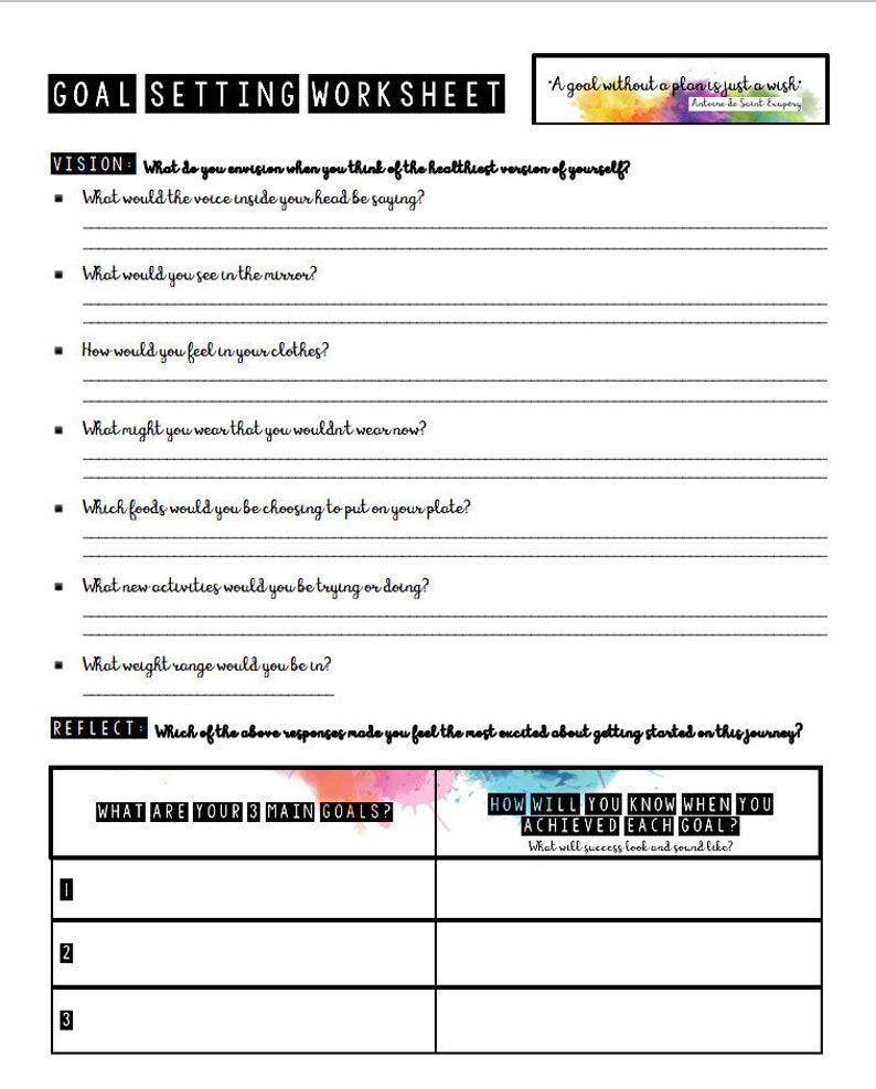Goal Setting and Action Planning Worksheet for a Healthy Life - Etsy