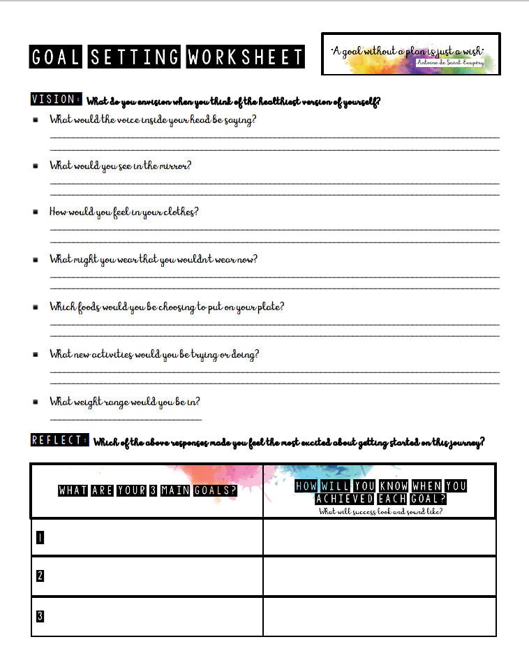 Goal Setting and Action Planning Worksheet for a Healthy Life - Etsy