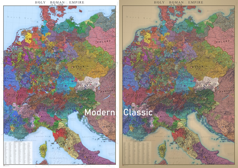 Germany History Map Holy Roman Empire 1444 - Etsy
