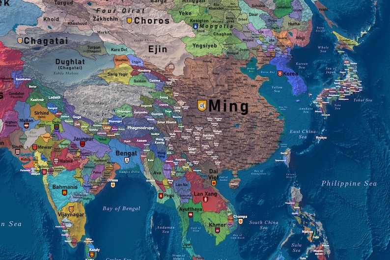World History Map 1444 - Etsy