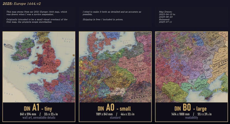 Europe 1444 History Map - Etsy