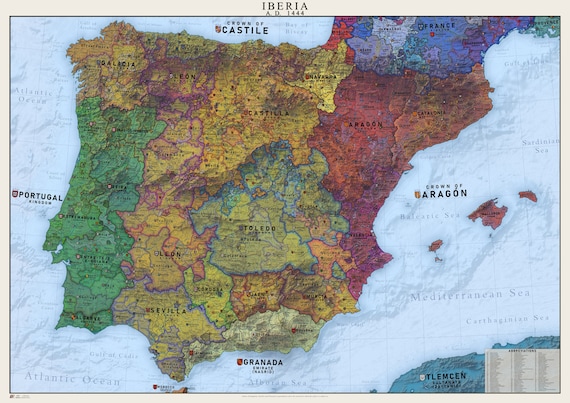 Iberia 1444 History Map Spain - Etsy