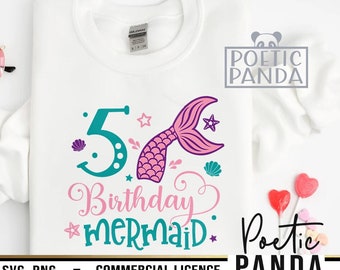 5th Birthday Mermaid SVG PNG Files for Cutting Machines, Digital ...