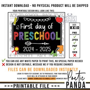 Printable First Day of Preschool Sign, 1st Day of Preschool Sign ...