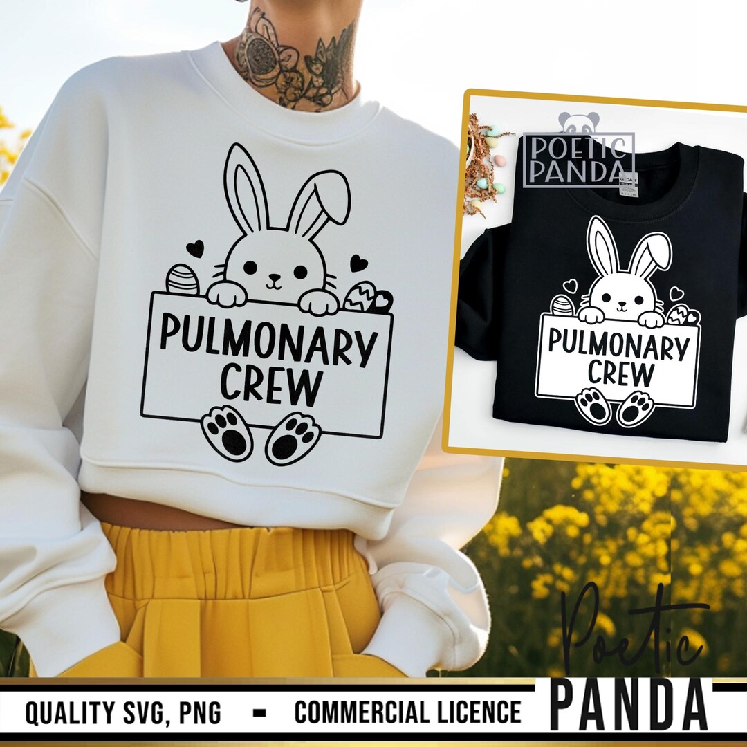 Easter Bunny Peeking Pulmonary Crew SVG PNG, Bunny Respiratory Team ...
