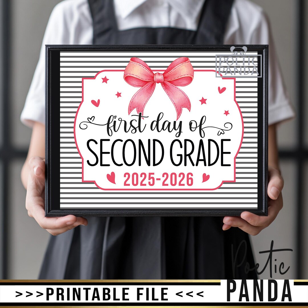 Printable 1st Day of 2nd Grade Sign PNG, Coquette Bow First Day of ...