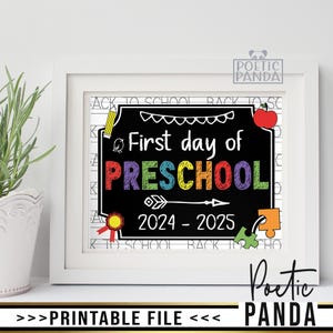 Printable First Day of Preschool Sign, 1st Day of Preschool Sign ...