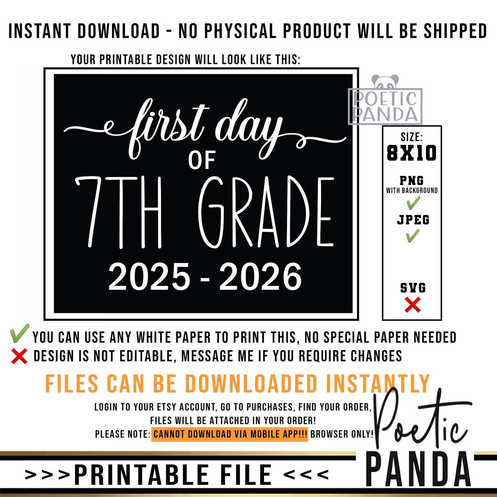 PRINTABLE First Day and Last Day of 7th Grade Sign, First Day of ...