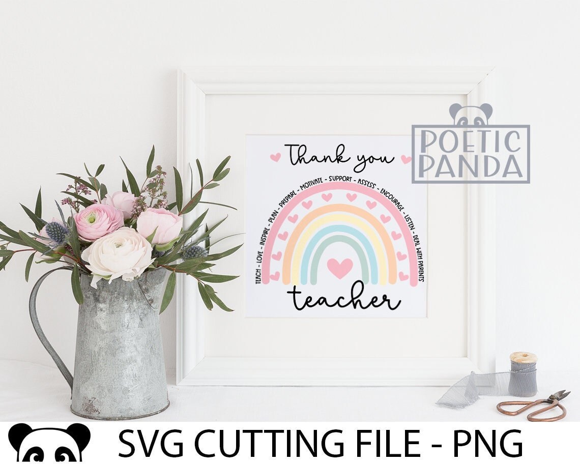 Rainbow TEACHER Love Teach Inspire SVG PNG Thank You for - Etsy UK