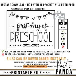 Printable First Day of Preschool Sign PNG JPEG, First Day of Prek Sign ...