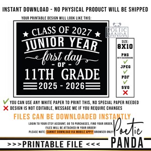 Printable Junior Year Sign PNG, First Day of 11th Grade Digital Sign ...