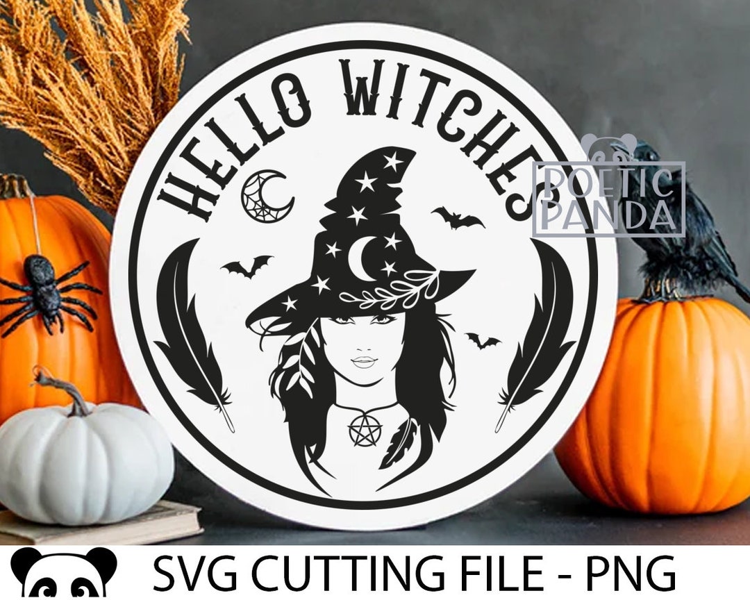 Hello Witches SVG PNG, Round Sign Svg, Spooky Vibes Svg, Halloween ...