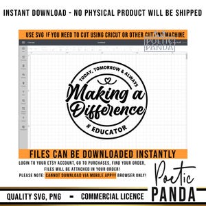 Making A Difference Educator SVG PNG, Teacher Png, Back to School Svg ...