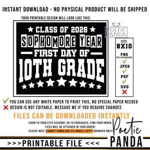 Printable 1st Day of Sophomore Year Sign, First Day of 10th Grade Sign ...