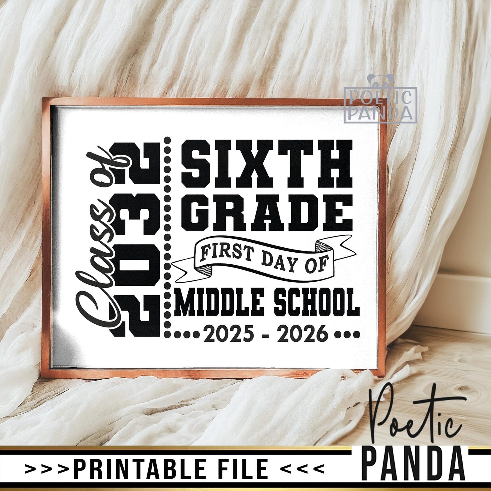 Printable Sign Sixth Grade First Day of Middle School PNG, Class of ...