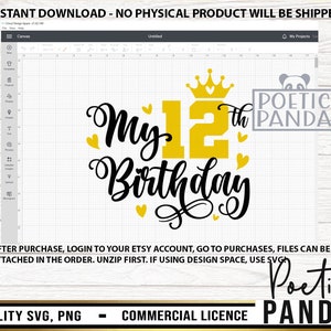 12th Birthday SVG PNG, Happy Birthday Svg, Birthday Girl Svg, 12th ...