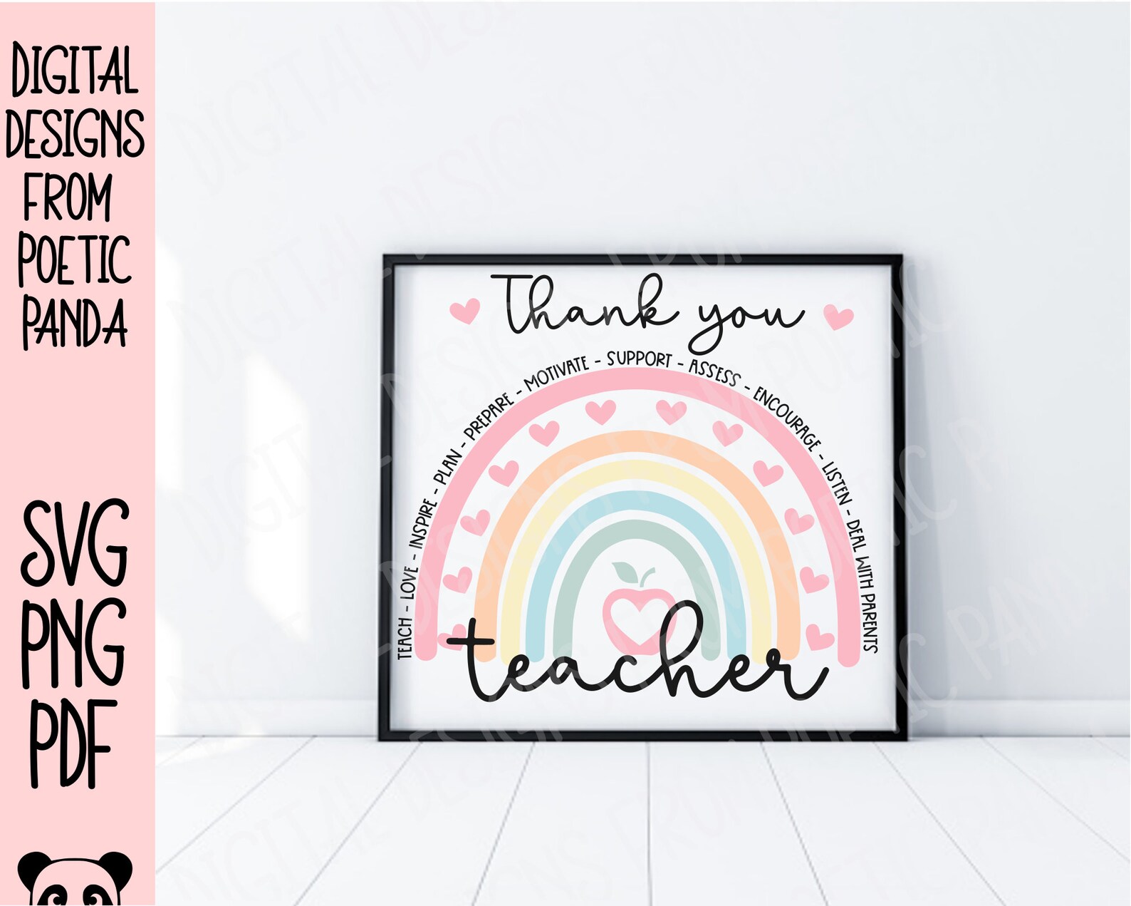 Rainbow teacher love teach inspire SVG PNG Teacher | Etsy