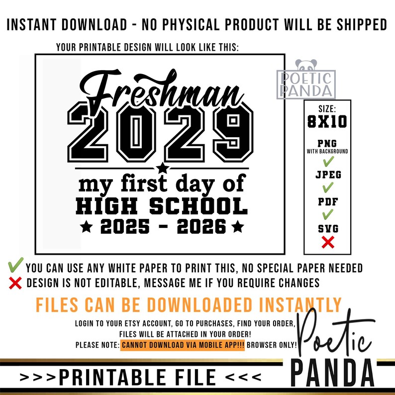 Printable Sign Freshman Year PNG, First Day of High School Digital Sign ...
