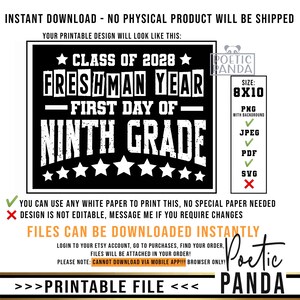Printable First Day of Freshman Year Sign PNG JPEG, Freshman Digital ...