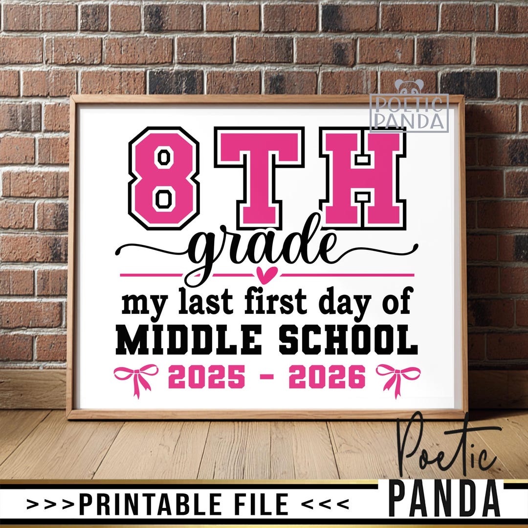 Printable First Day of 8th Grade Sign PNG, Last First Day of Middle ...