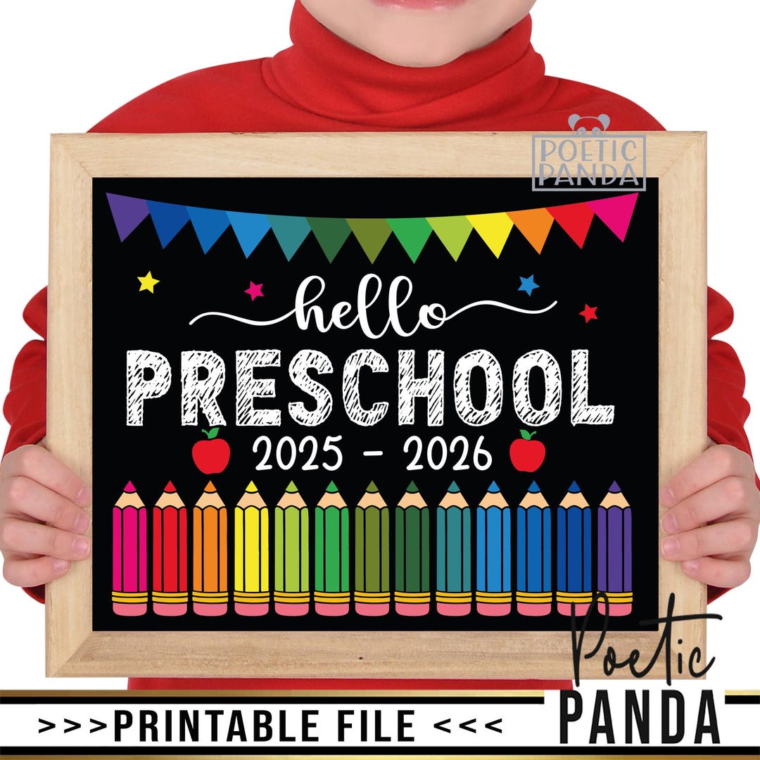 Printable First Day of Preschool School Sign, Instant Download, Hello ...