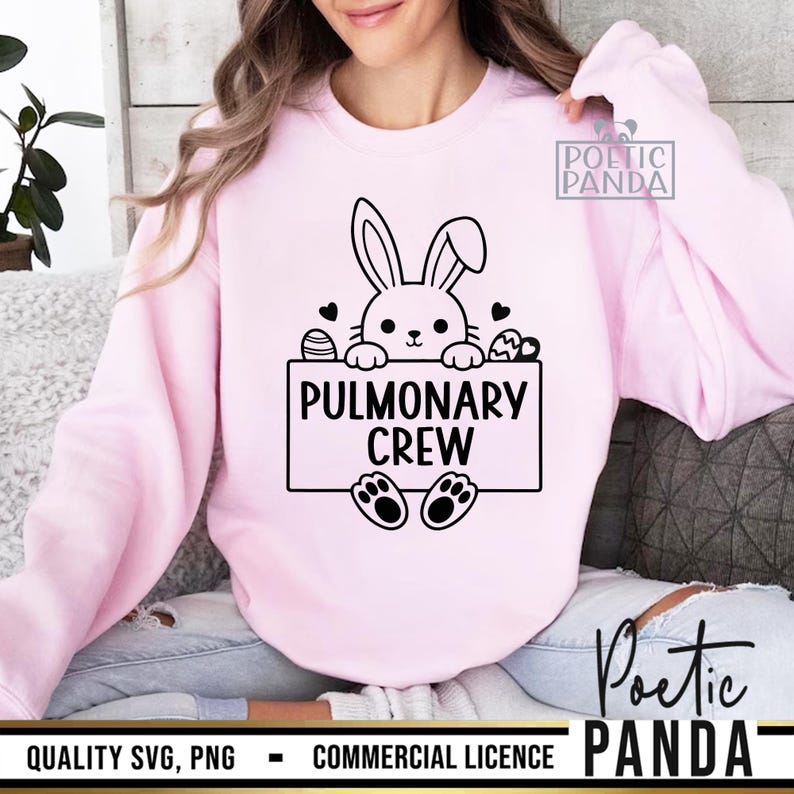 Easter Bunny Peeking Pulmonary Crew SVG PNG, Bunny Respiratory Team ...