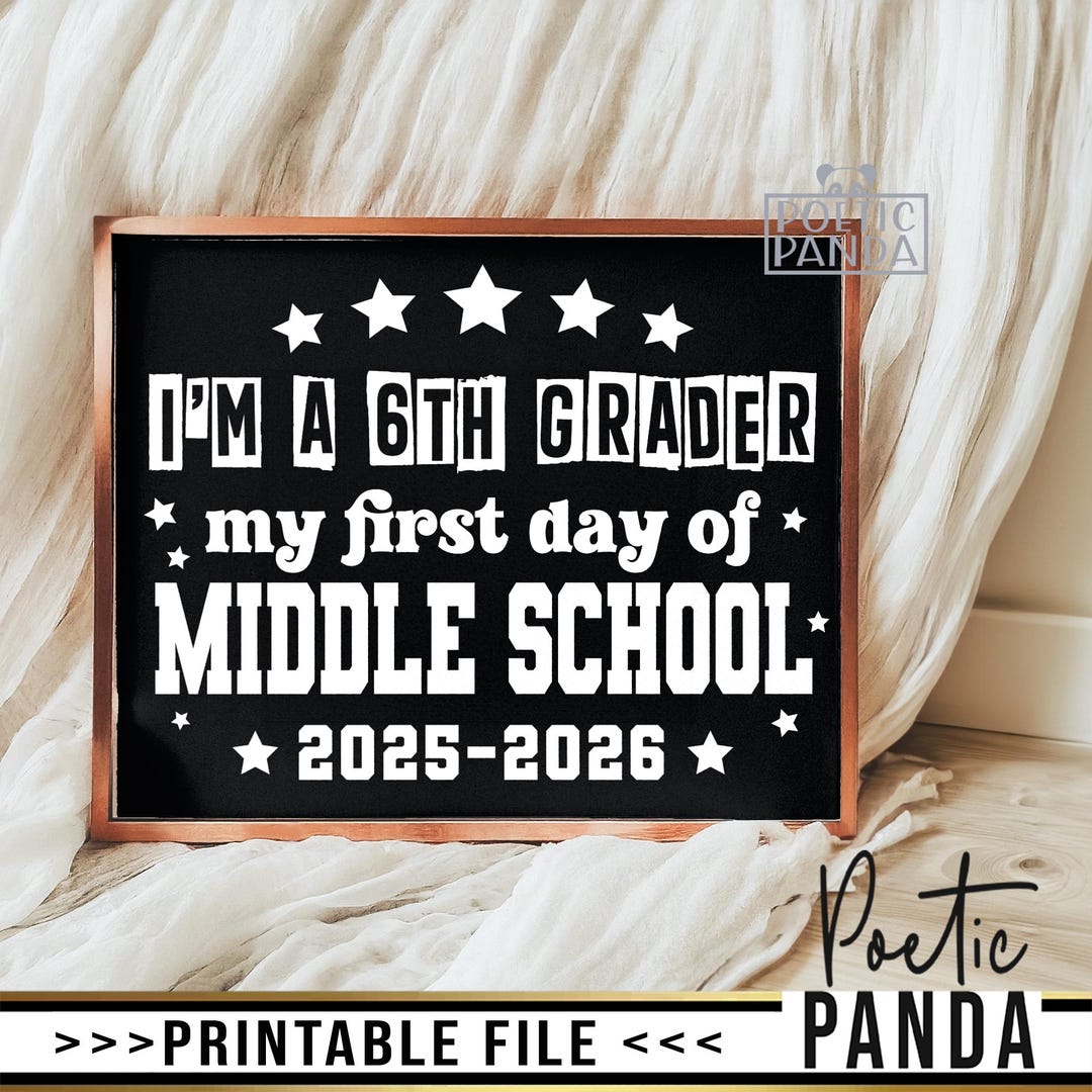 Printable 1st Day of 6th Grade Sign PNG, First Day of Middle School ...