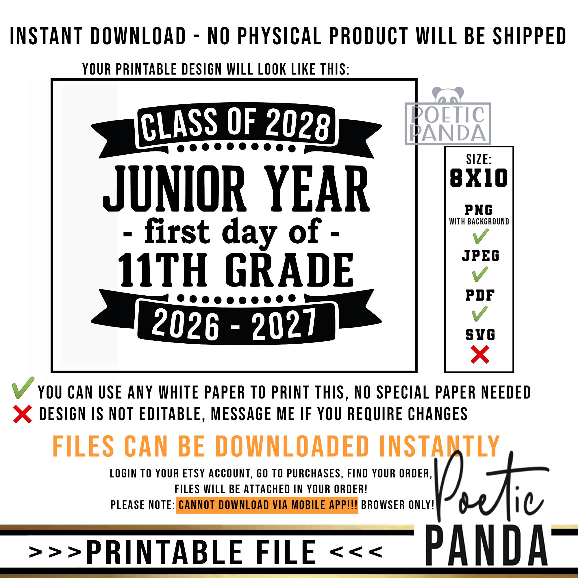 Printable Junior Year Sign PNG, Class of 2028, First Day of Junior Year ...