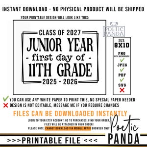 Printable Sign First Day of Junior Year PNG, 1st Day of 11th Grade ...
