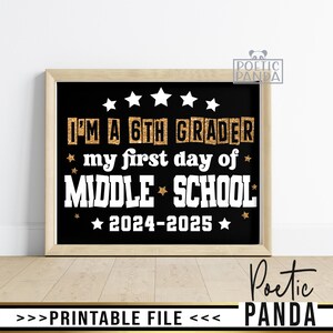 Printable First Day of Middle School Sign PNG JPEG, Back to School 6th ...