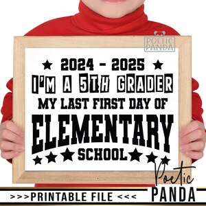 Printable Last First Day Elementary School Sign PNG JPEG, 5th Grade ...