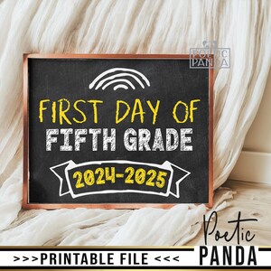 Printable First Day of 5th Grade Sign, Chalkboard Effect First Day of ...