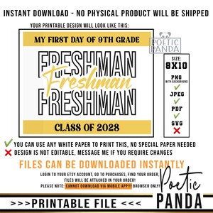 Printable First Day of 9th Grade Sign, Freshman Printable Sign ...