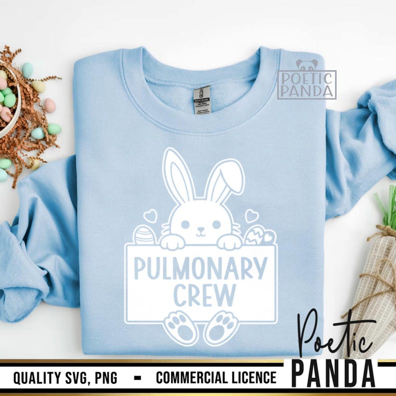 Easter Bunny Peeking Pulmonary Crew SVG PNG, Bunny Respiratory Team ...