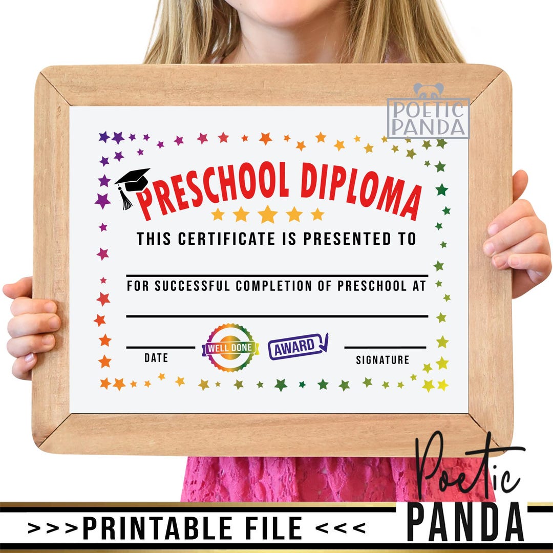 Printable Preschool Diploma PNG JPG, Preschool Graduation Diploma ...