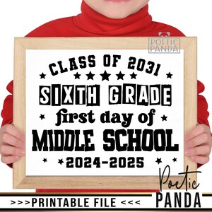 Printable First Day of Middle School Sign PNG JPEG, 6th Grade Printable ...