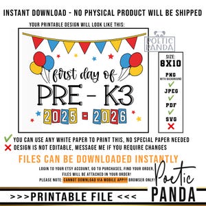 Printable Sign 1st Day of Pre-k3 PNG, First Day of Preschool Poster ...