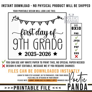 Printable 1st Day of 9th Grade Sign, First Day of 9th Grade School Sign ...